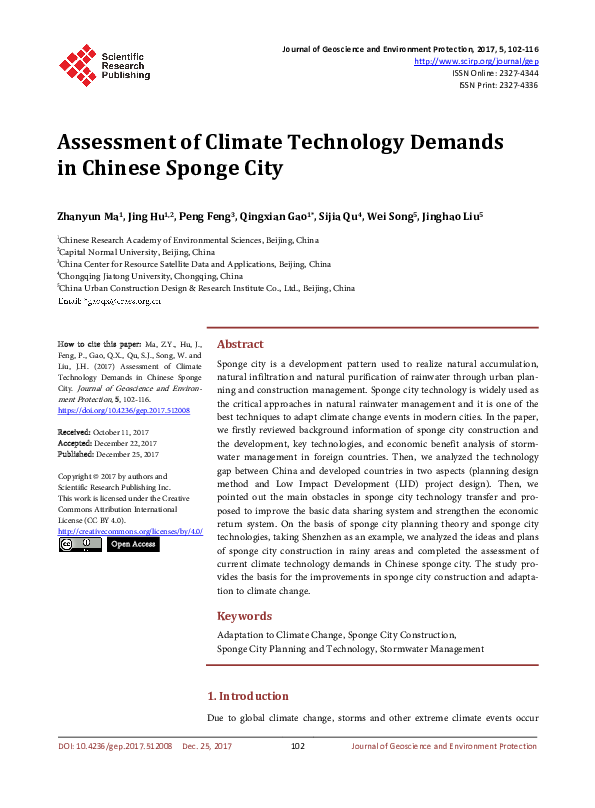 (PDF) Assessment of Climate Technology Demands in Chinese Sponge City