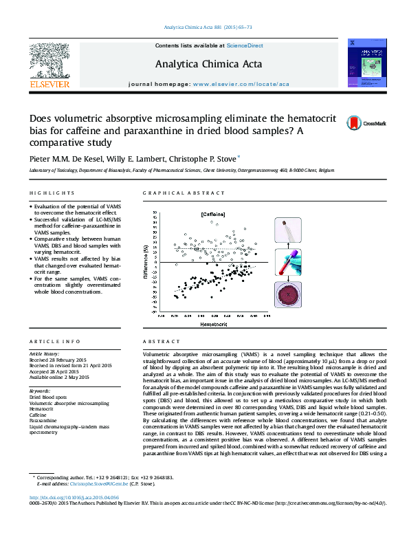 (PDF) Does volumetric absorptive microsampling eliminate the hematocrit ...