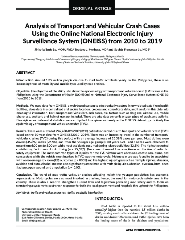 (PDF) Analysis of Transport and Vehicular Crash Cases Using the Online ...