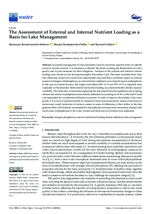 (PDF) The Assessment of External and Internal Nutrient Loading as a ...