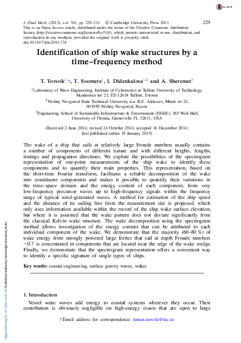 (PDF) Identification of ship wake structures by a time–frequency method