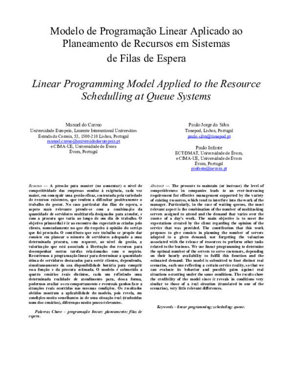 (PDF) Linear programming model applied to the resource schedulling at queue systems