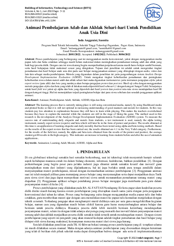 (PDF) Animasi Pembelajaran Adab dan Akhlak Sehari-hari Untuk Pendidikan ...