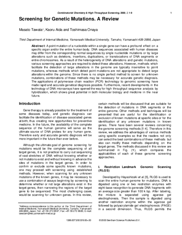 (PDF) Screening for Genetic Mutations. A Review