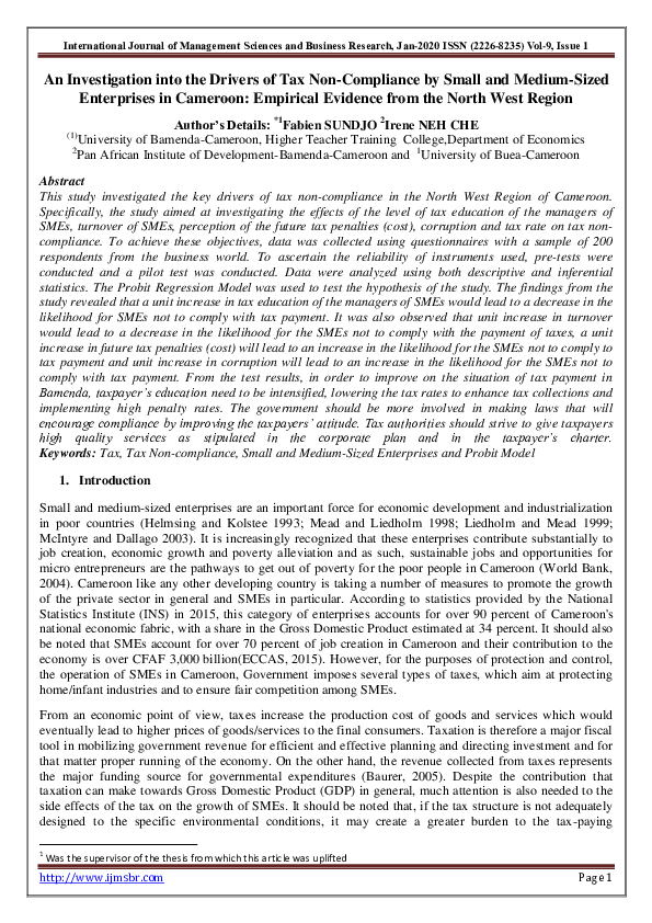 (PDF) An Investigation into the Drivers of Tax Non-Compliance By Small ...