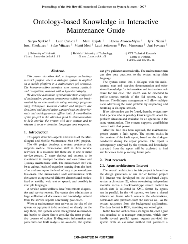 (PDF) Ontology-based Knowledge in Interactive Maintenance Guide