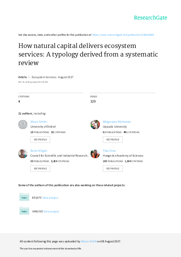 (PDF) How natural capital delivers ecosystem services: A typology ...