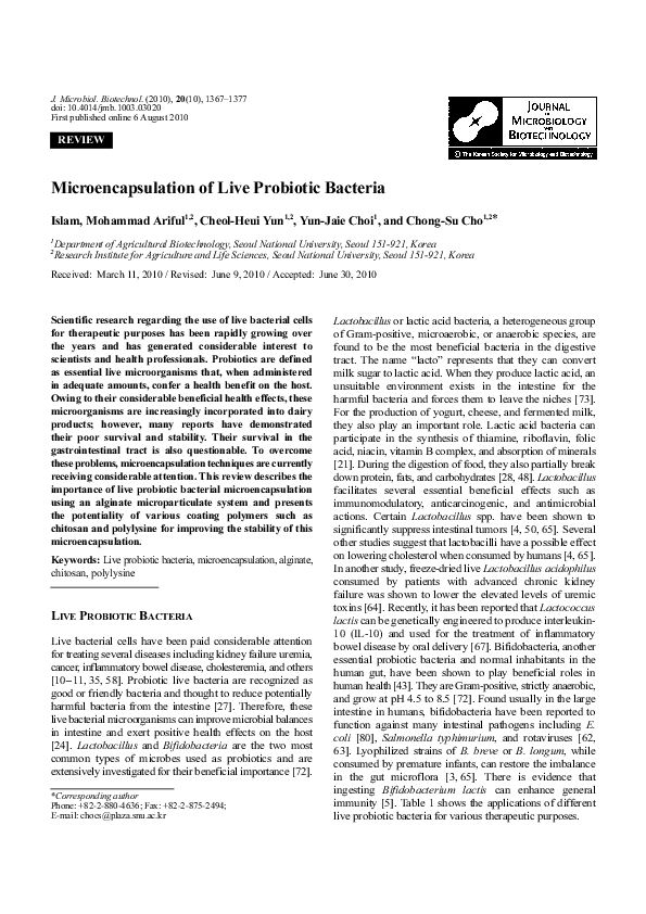 (PDF) Microencapsulation of Live Probiotic Bacteria