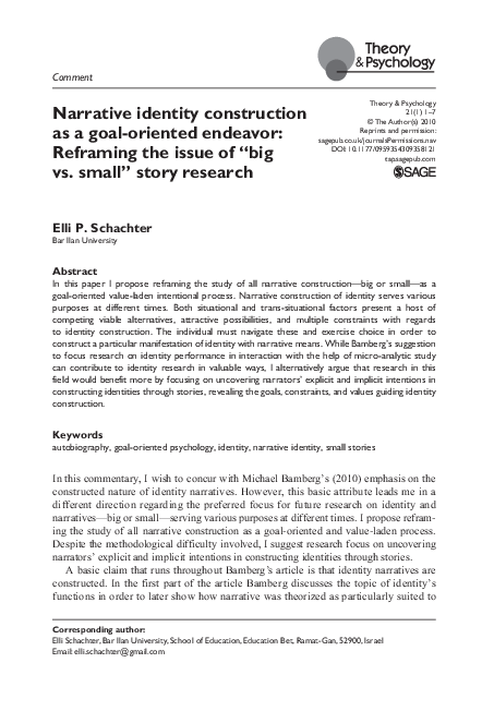 (PDF) Narrative identity construction as a goal-oriented endeavor ...