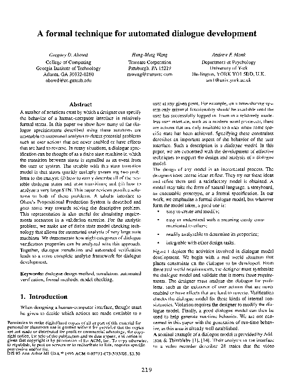 (PDF) A formal technique for automated dialogue development