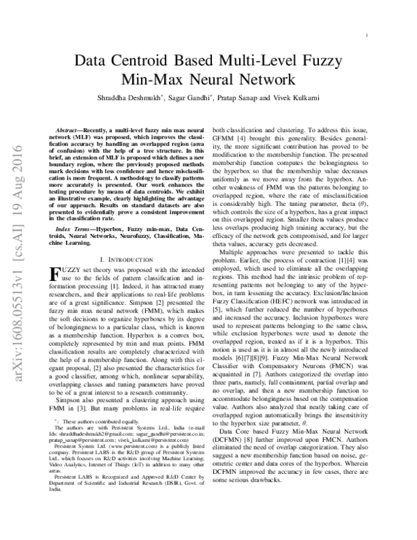 (PDF) Data Centroid Based Multi-Level Fuzzy Min-Max Neural Network