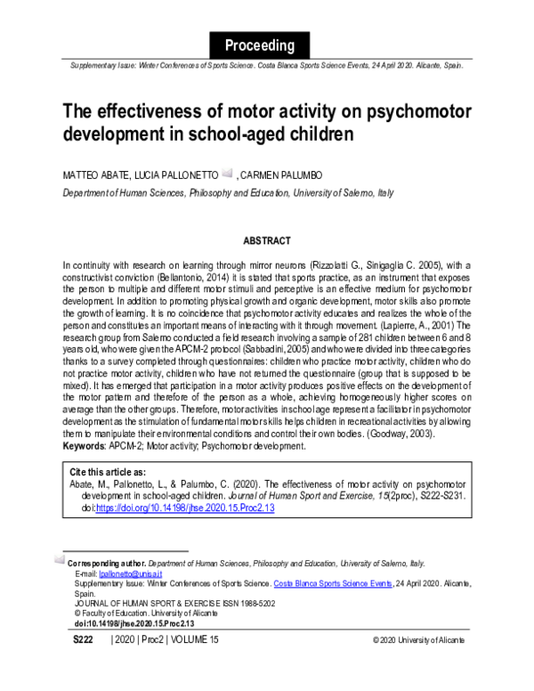 (PDF) The effectiveness of motor activity on psychomotor development in ...