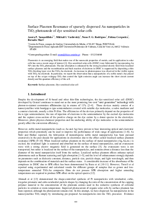 (PDF) Surface Plasmon Resonance of sparsely dispersed Au nanoparticles ...