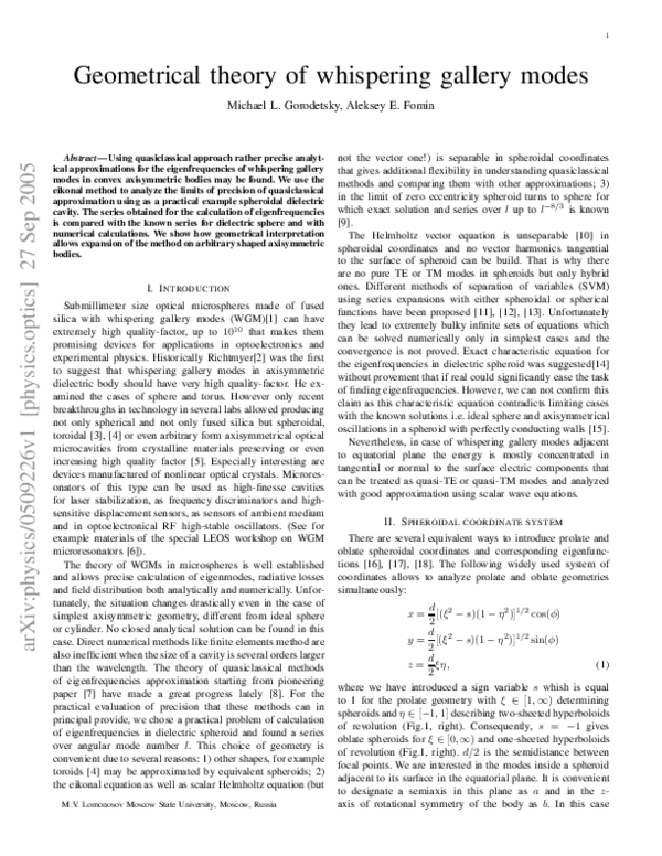 (PDF) 1 Geometrical theory of whispering gallery modes