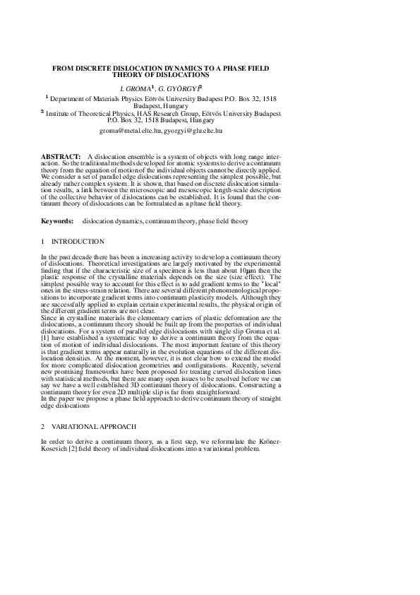 (PDF) From Discrete Dislocation Dynamics to a Phase Field Theory of Dislocations