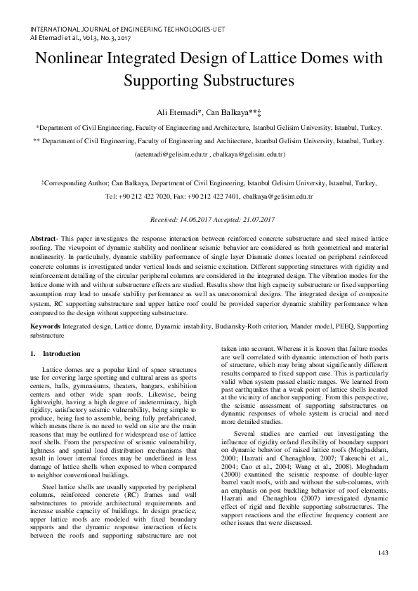 (PDF) Nonlinear Integrated Design of Lattice Domes with Supporting Substructures