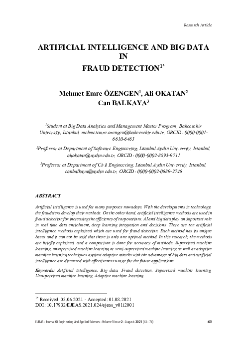 (PDF) Artificial Intelligence and Big Data in Fraud Detection