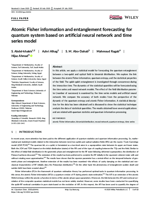 (PDF) Atomic Fisher information and entanglement forecasting for quantum system based on ...