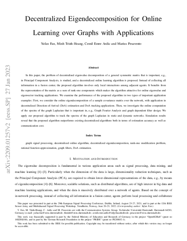 (PDF) Decentralized Eigendecomposition for Online Learning over Graphs with Applications