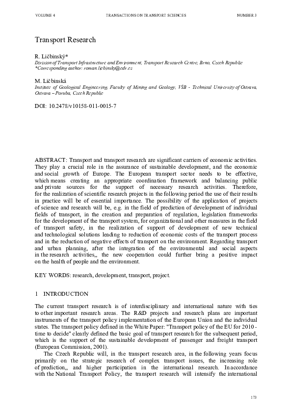(PDF) Transport Research
