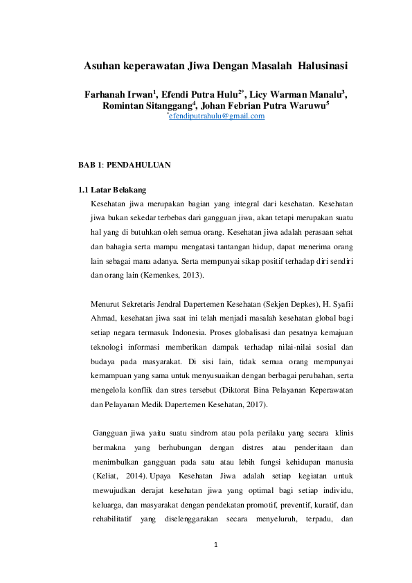 (PDF) Asuhan keperawatan Jiwa Dengan Masalah Halusinasi