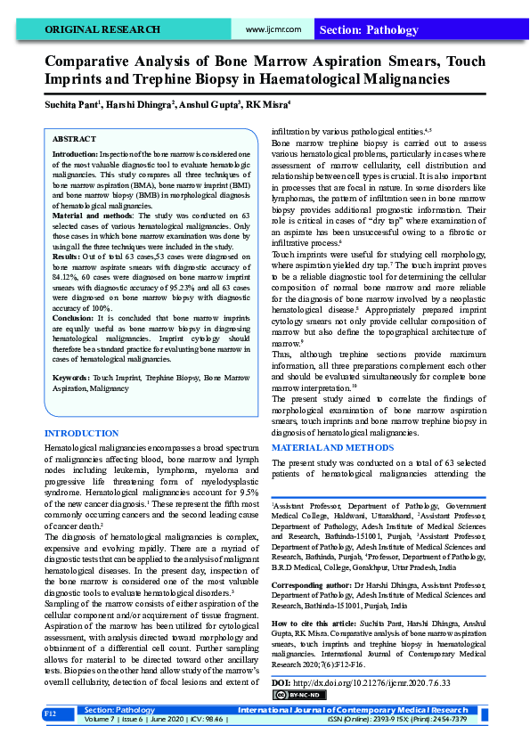 (PDF) Comparative Analysis of Bone Marrow Aspiration Smears, Touch ...
