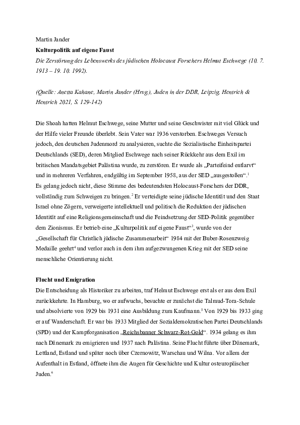 (DOC) Helmut Eschwege - Kulturpolitik auf eigene Faust