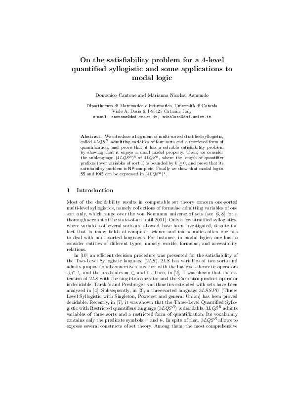 (PDF) On the Satisfiability Problem for a 4-level Quantified ...