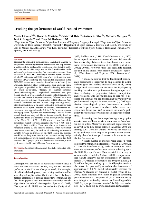 (PDF) Tracking the performance of world-ranked swimmers