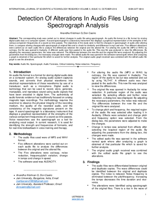 (PDF) Detection Of Alterations In Audio Files Using Spectrograph Analysis