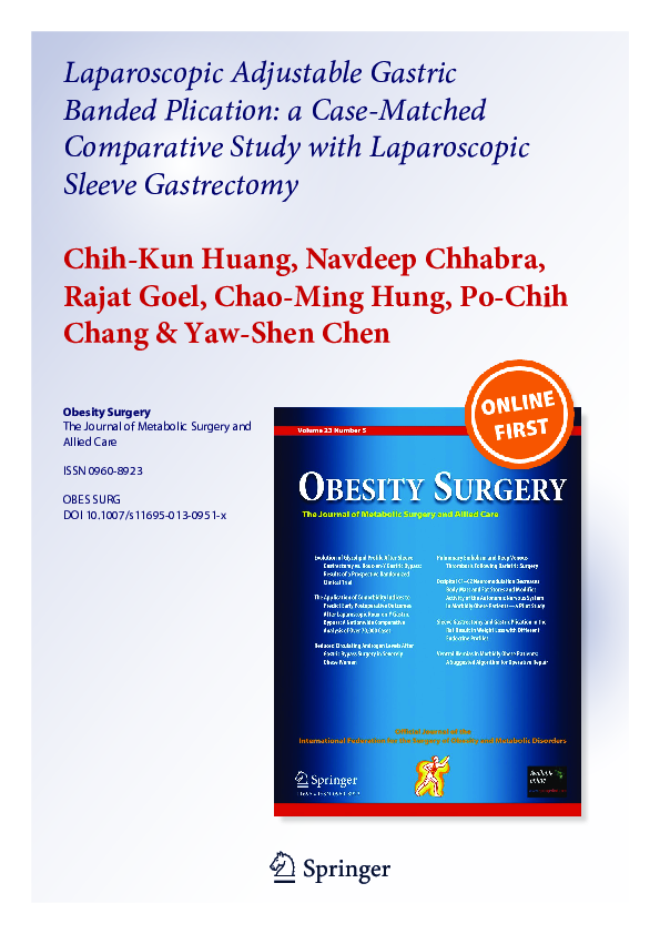 (PDF) Laparoscopic Adjustable Gastric Banded Plication: a Case-Matched ...