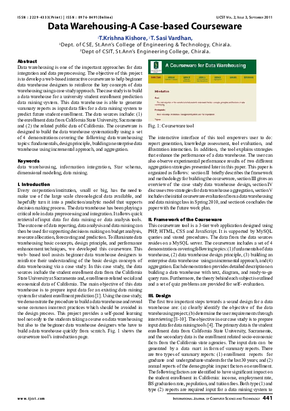 (PDF) Data Warehousing-A Case-Based Courseware | SASI VARDHAN T ...