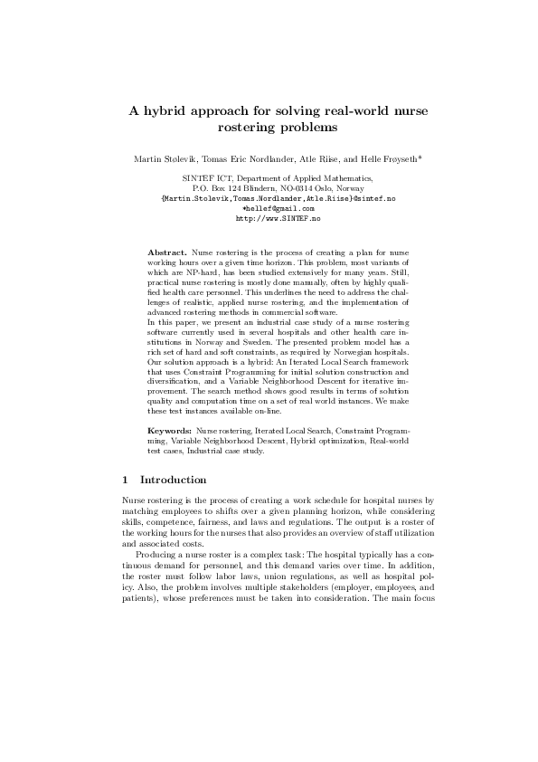 (PDF) A Hybrid Approach for Solving Real-World Nurse Rostering Problems