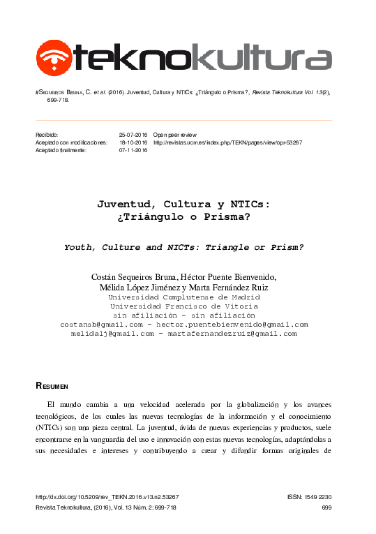 (PDF) Juventud, cultura y NTICs: ¿triángulo o prisma?
