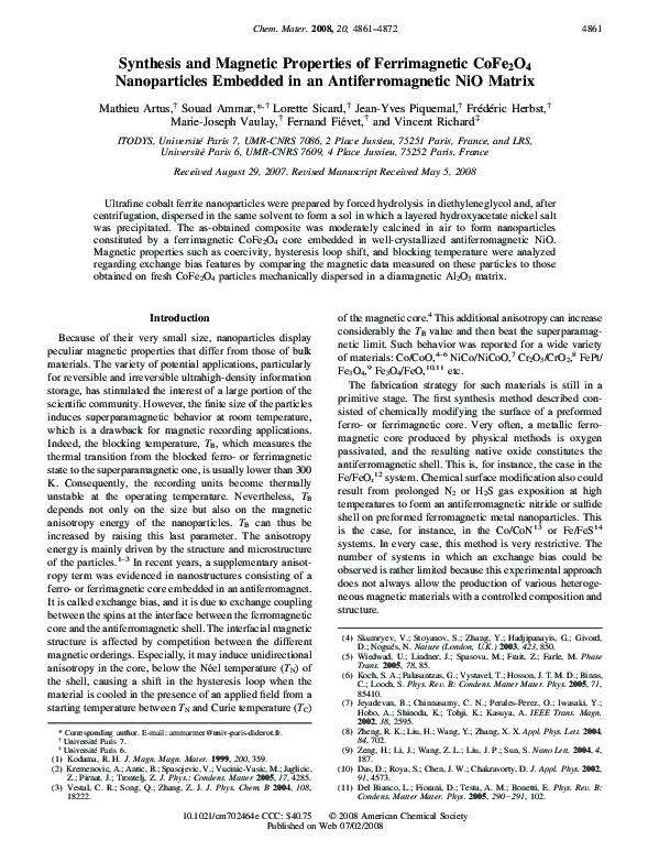 (PDF) Synthesis and Magnetic Properties of Ferrimagnetic CoFe2O4 Nanoparticles Embedded in an ...