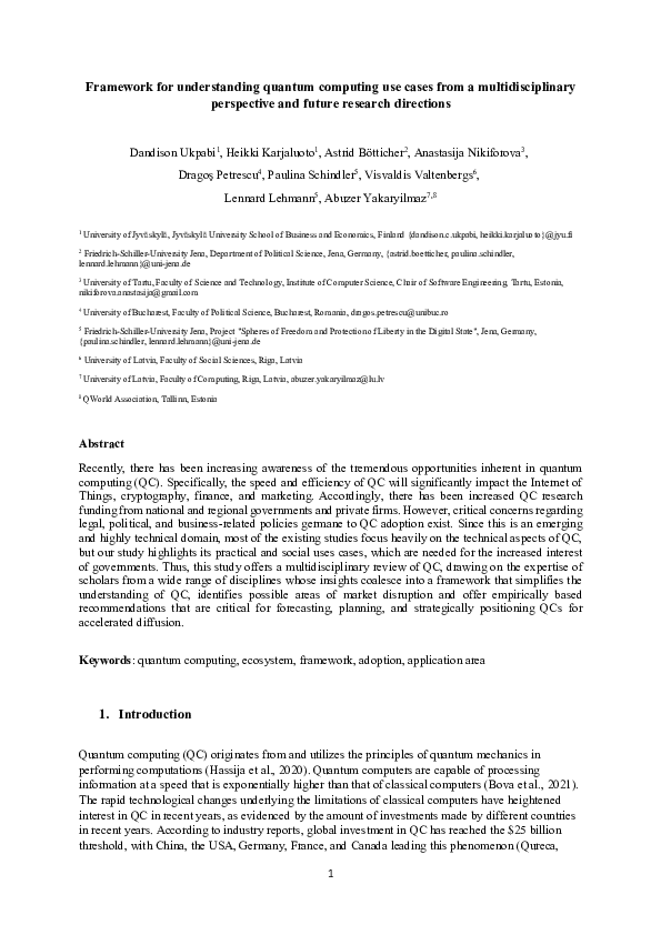 (PDF) Framework for understanding quantum computing use cases from a multidisciplinary ...