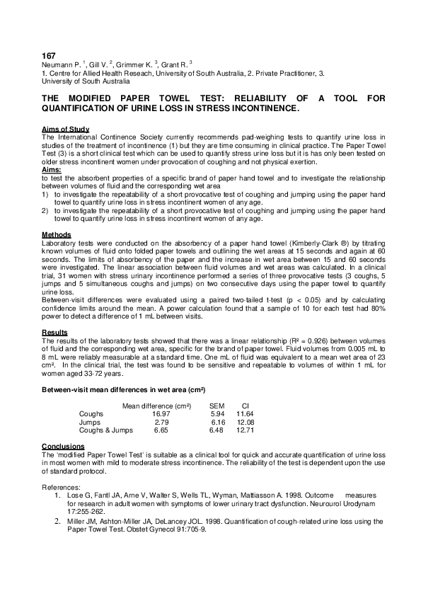 (PDF) The Modified Paper Towel Test: Reliability of a Tool for ...