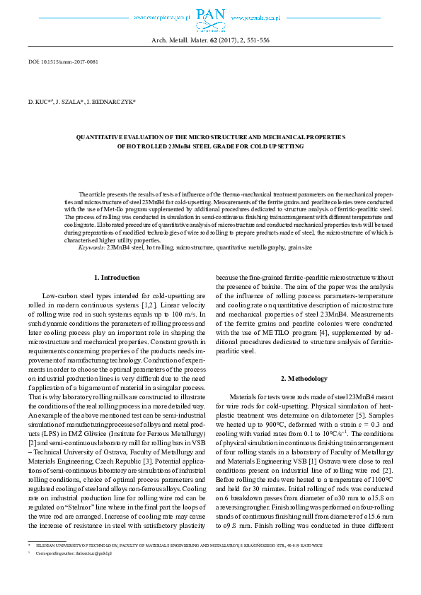(PDF) Quantitative Evaluation of the Microstructure and Mechanical Properties of Hot Rolled ...