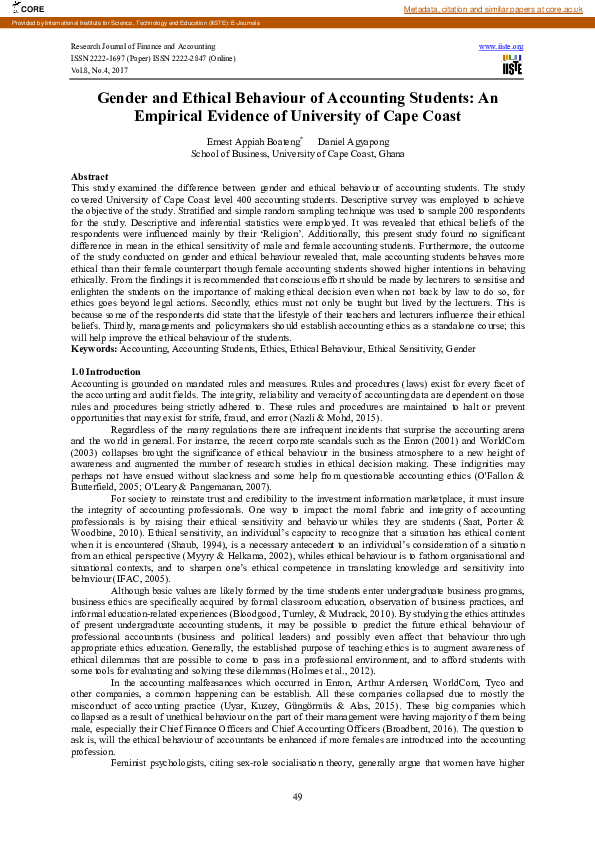 (PDF) Gender and Ethical Behaviour of Accounting Students: An Empirical Evidence of University ...