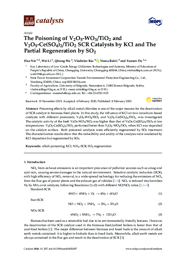 (PDF) The Poisoning of V2O5-WO3/TiO2 and V2O5-Ce(SO4)2/TiO2 SCR ...
