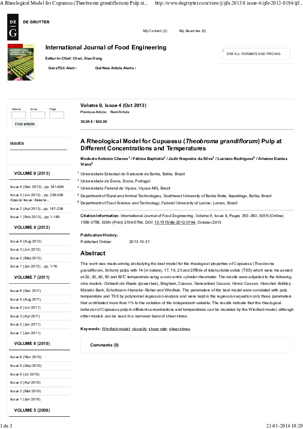 (PDF) A Rheological Model for Cupuassu (Theobroma grandiflorum) Pulp at ...