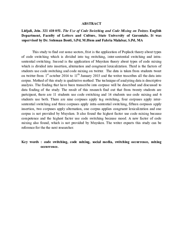 (PDF) The Use of Code Switching and Code Mixing on Twitter