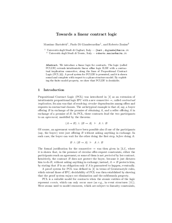 (PDF) Towards a linear contract logic