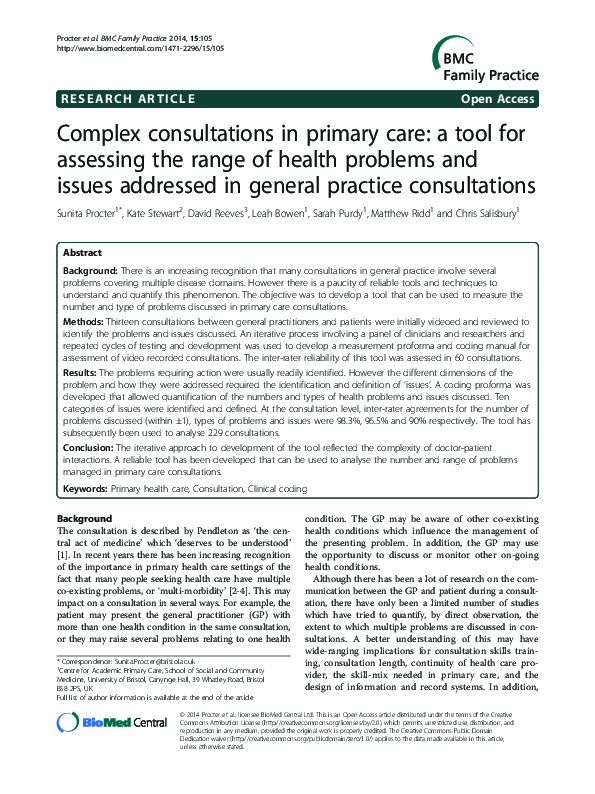(PDF) Complex consultations in primary care: a tool for assessing the ...