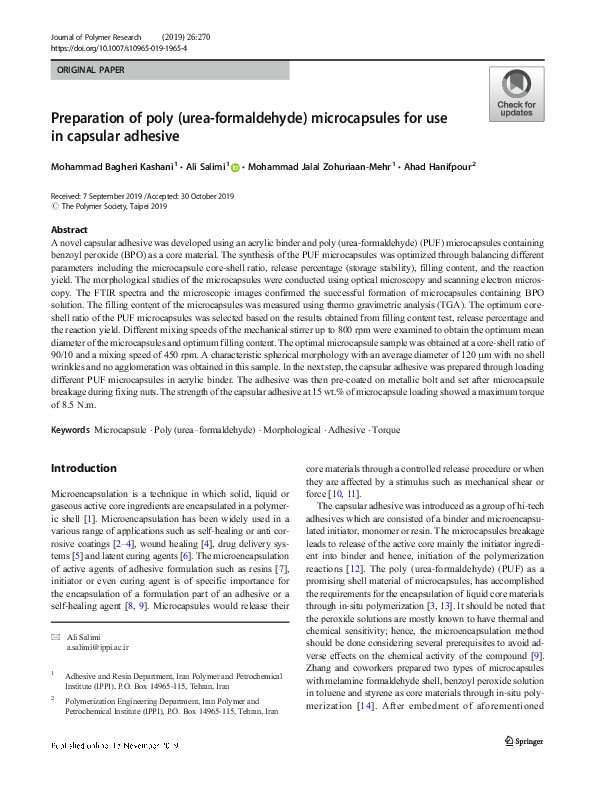 (PDF) Preparation of poly (urea-formaldehyde) microcapsules for use in ...