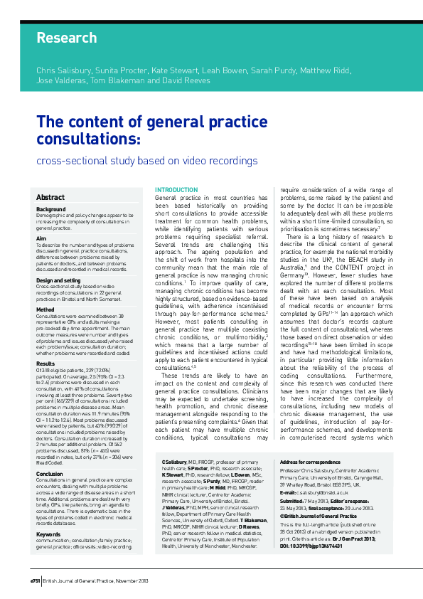(PDF) The content of general practice consultations: cross-sectional ...