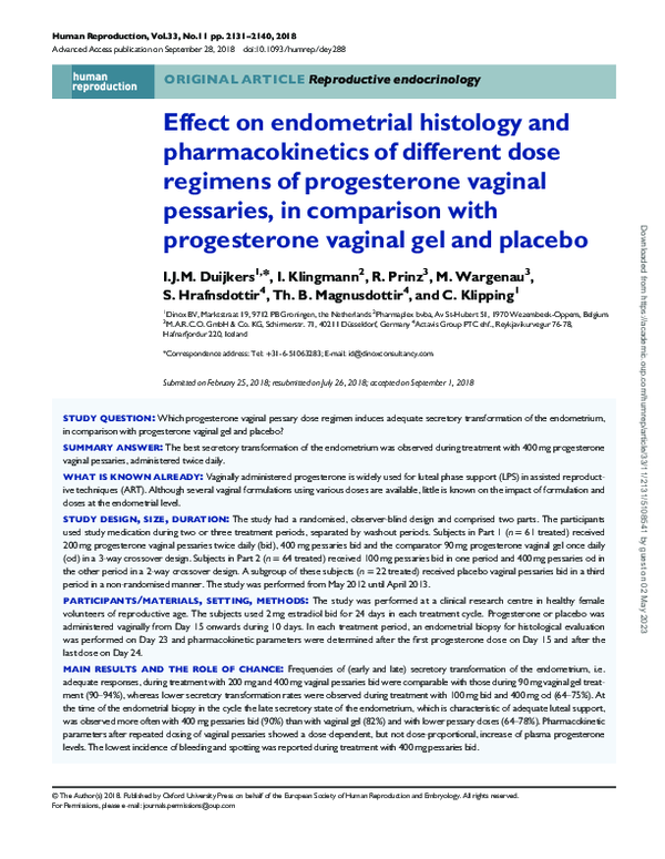 (PDF) Effect on endometrial histology and pharmacokinetics of different dose regimens of ...