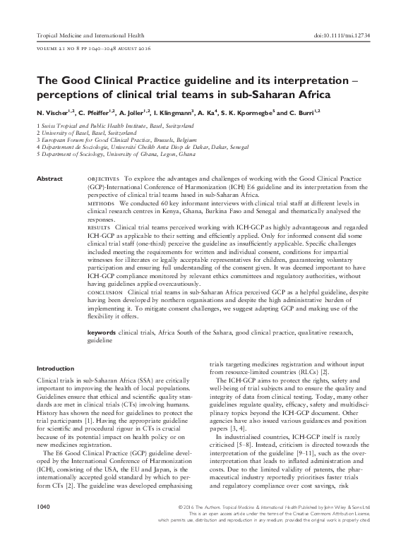 (PDF) The Good Clinical Practice guideline and its interpretation ...