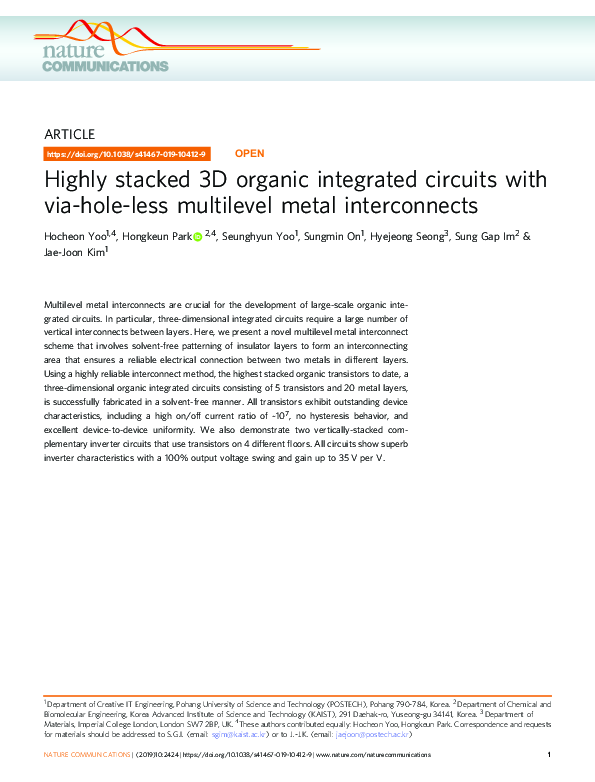 (PDF) Highly stacked 3D organic integrated circuits with via-hole-less ...