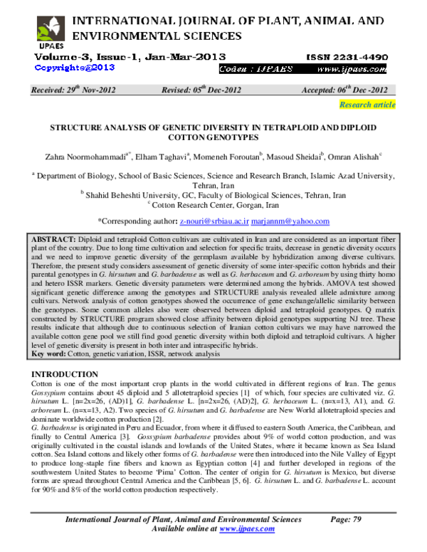 (PDF) Structure Analysis of Genetic Diversity in Tetraploid and ...
